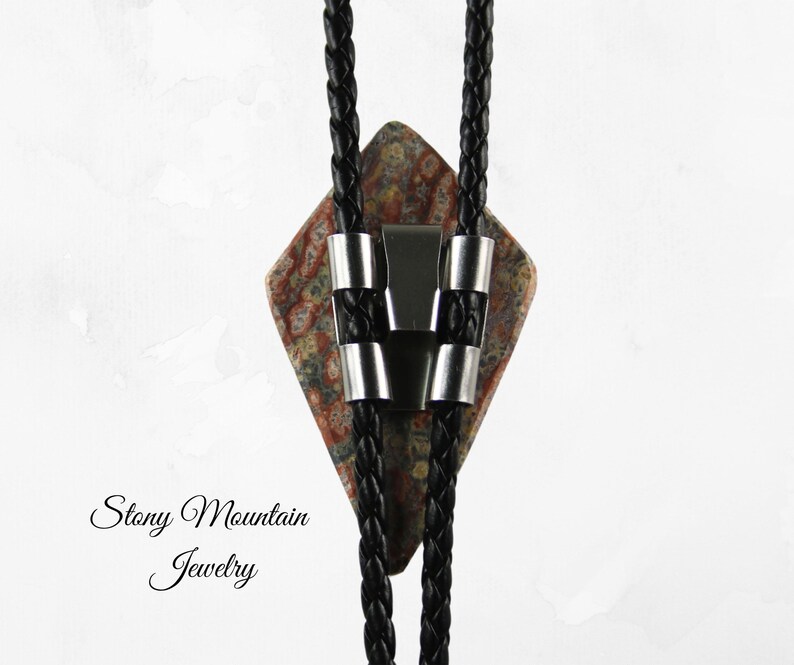 Natural Stone Bolo Tie, Leopard Jasper Bolo Ties, Custom Stone Bolo Tie ...