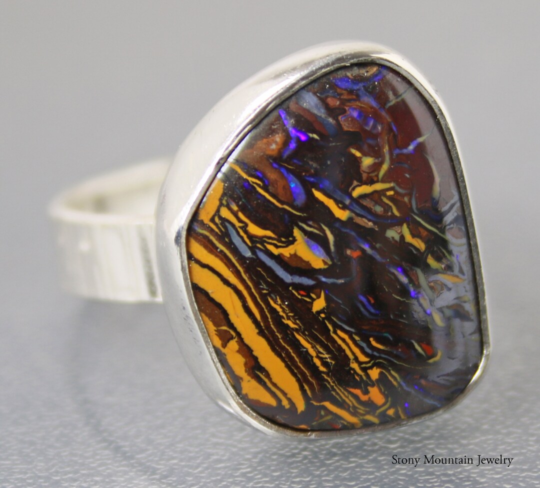 Big Australian Opal Ring, Unique Contemporary Large Boulder Opal ...