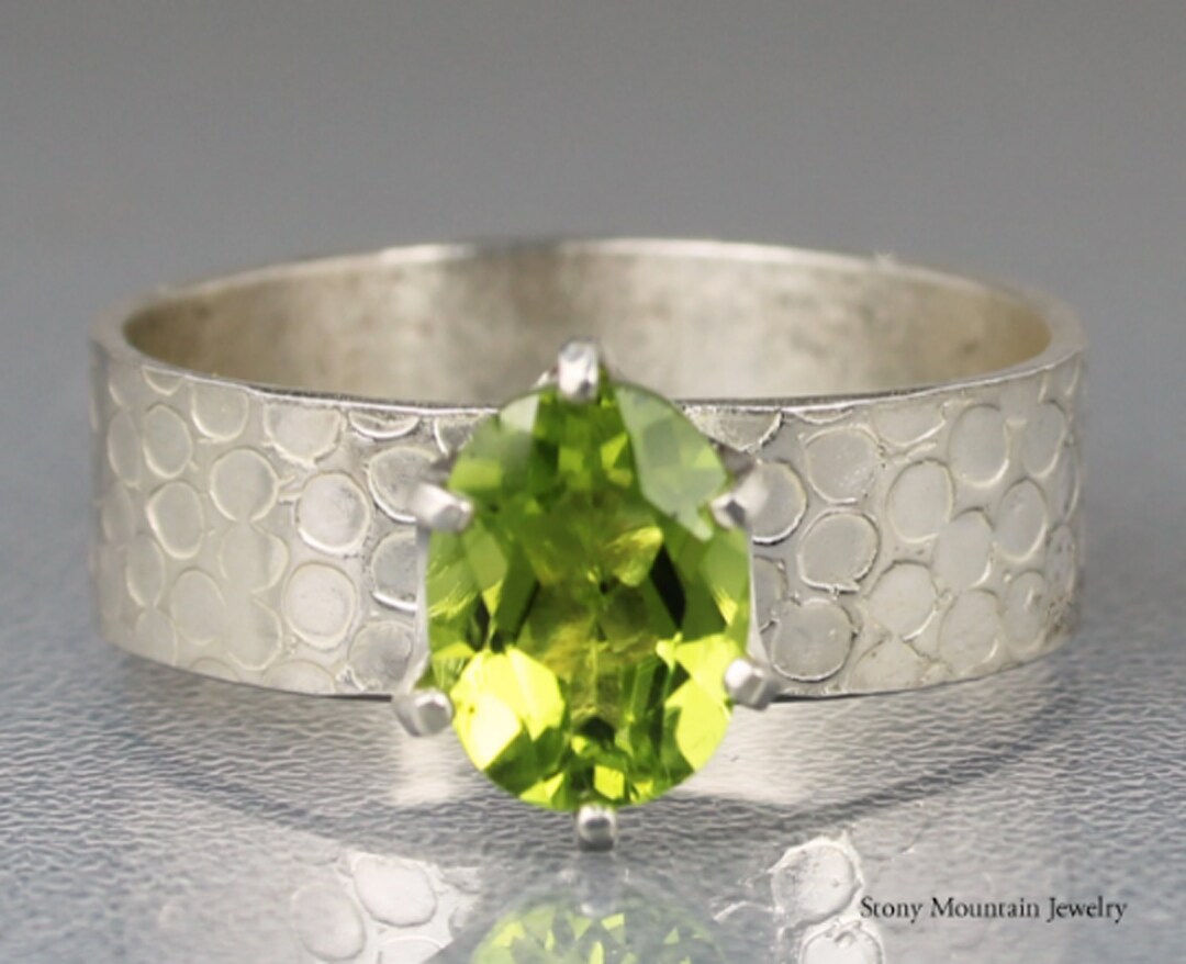 Genuine Peridot Ring, Handmade One of a Kind Textured Sterling Silver ...