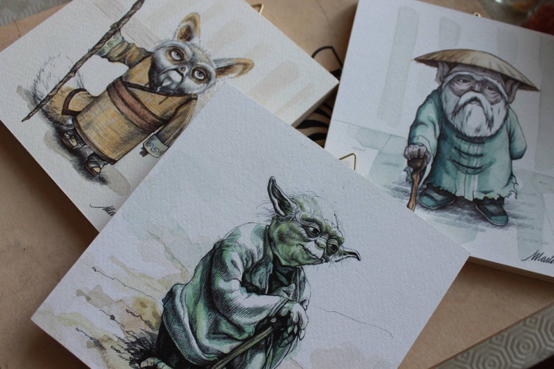Master Shifu: Hand Painted Picture, Original Watercolor, 15 X 15 Cm - Etsy