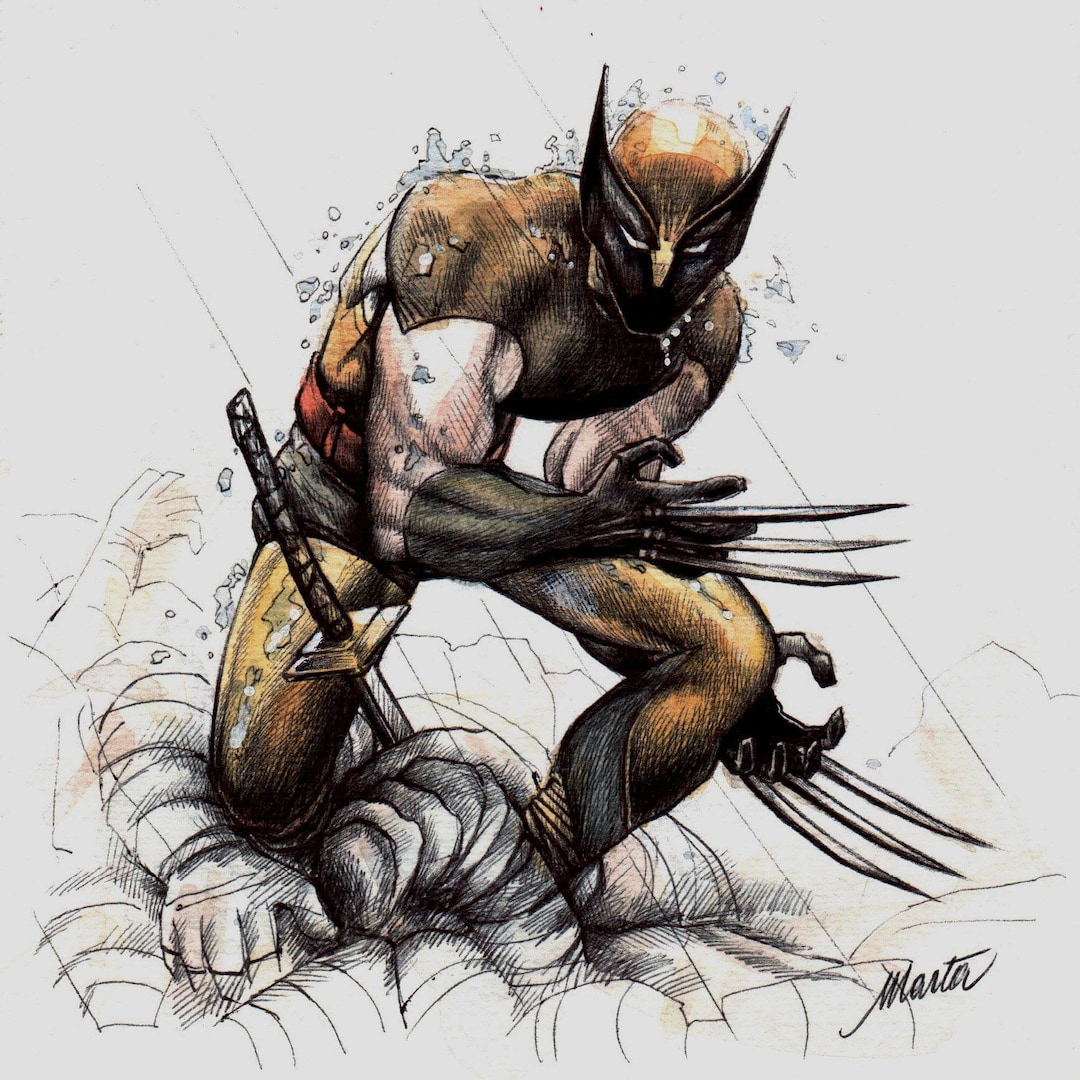 Wolverine: Hand Painted Picture, Original Watercolor, 15 X 15 Cm - Etsy