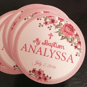 Floral Baptism 2" Round Label - (can Also Be Worded for a Wedding or a ...