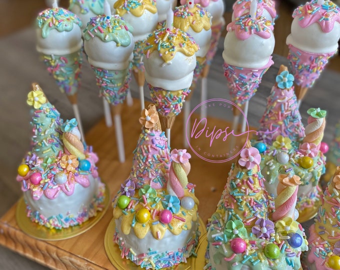 Mini Cakes and Cake Pop Ice Cream Cone Party Package, Cake Pops With ...