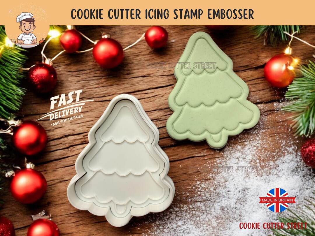 Cute Christmas Tree Cookie Cutter Icing Stamp Embossers: Perfect for ...