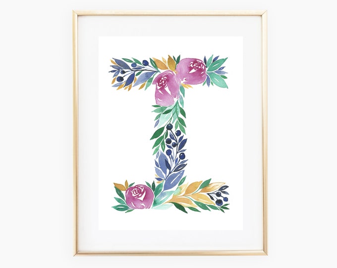 Watercolor Alphabet, Letter I Print, Initial I, Watercolor Monogram ...