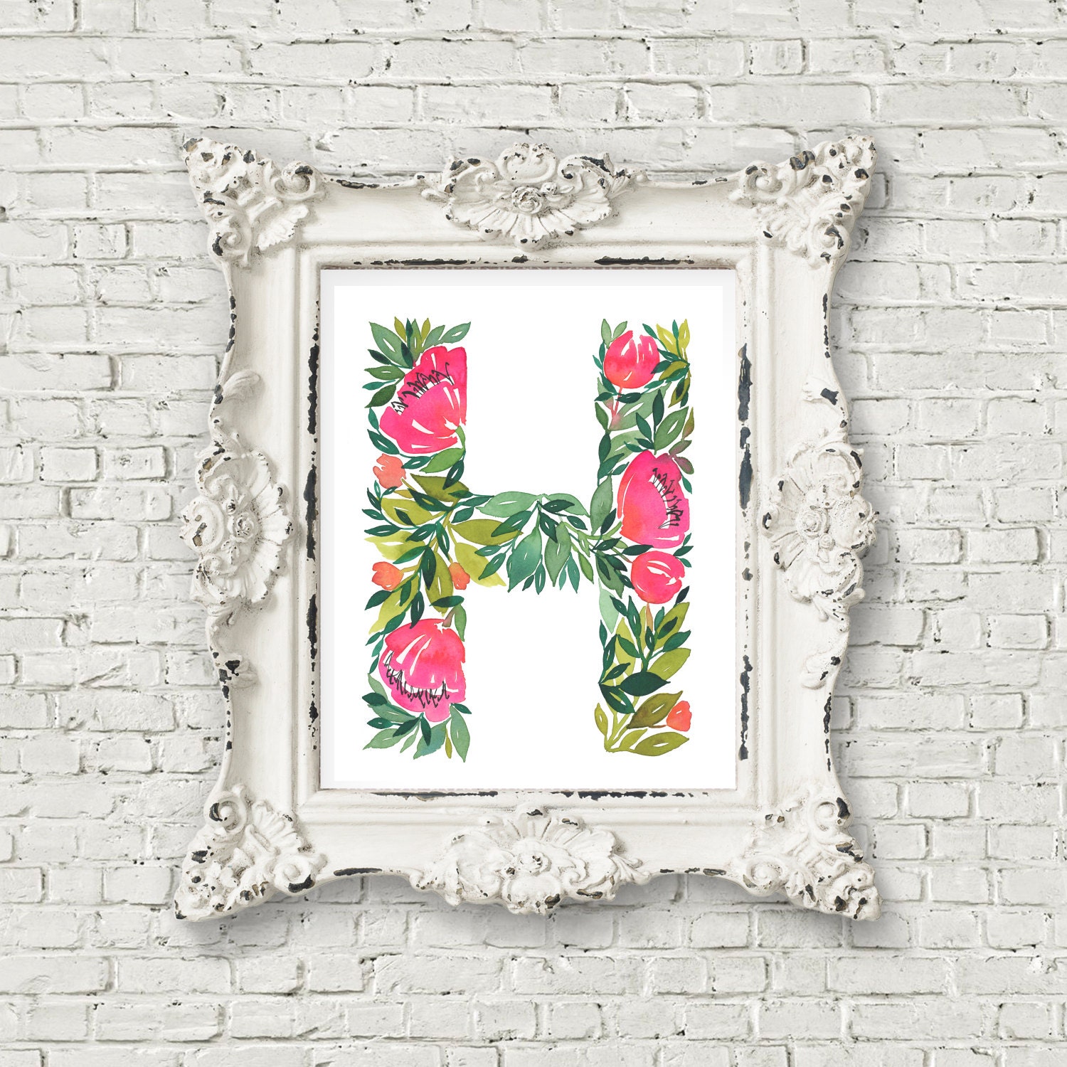 Watercolor alphabet Letter H print Initial H Watercolor | Etsy