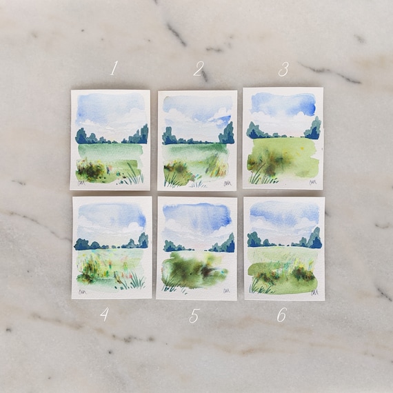 Original watercolor landscape paintings petite painted | Etsy