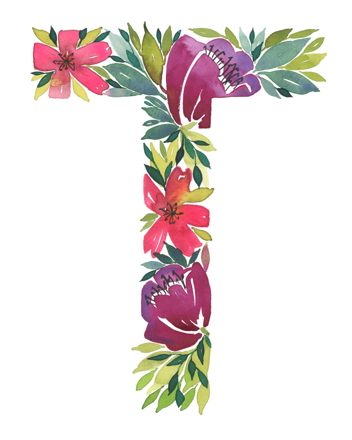 Watercolor Alphabet Letter T Print Initial T Watercolor - Etsy