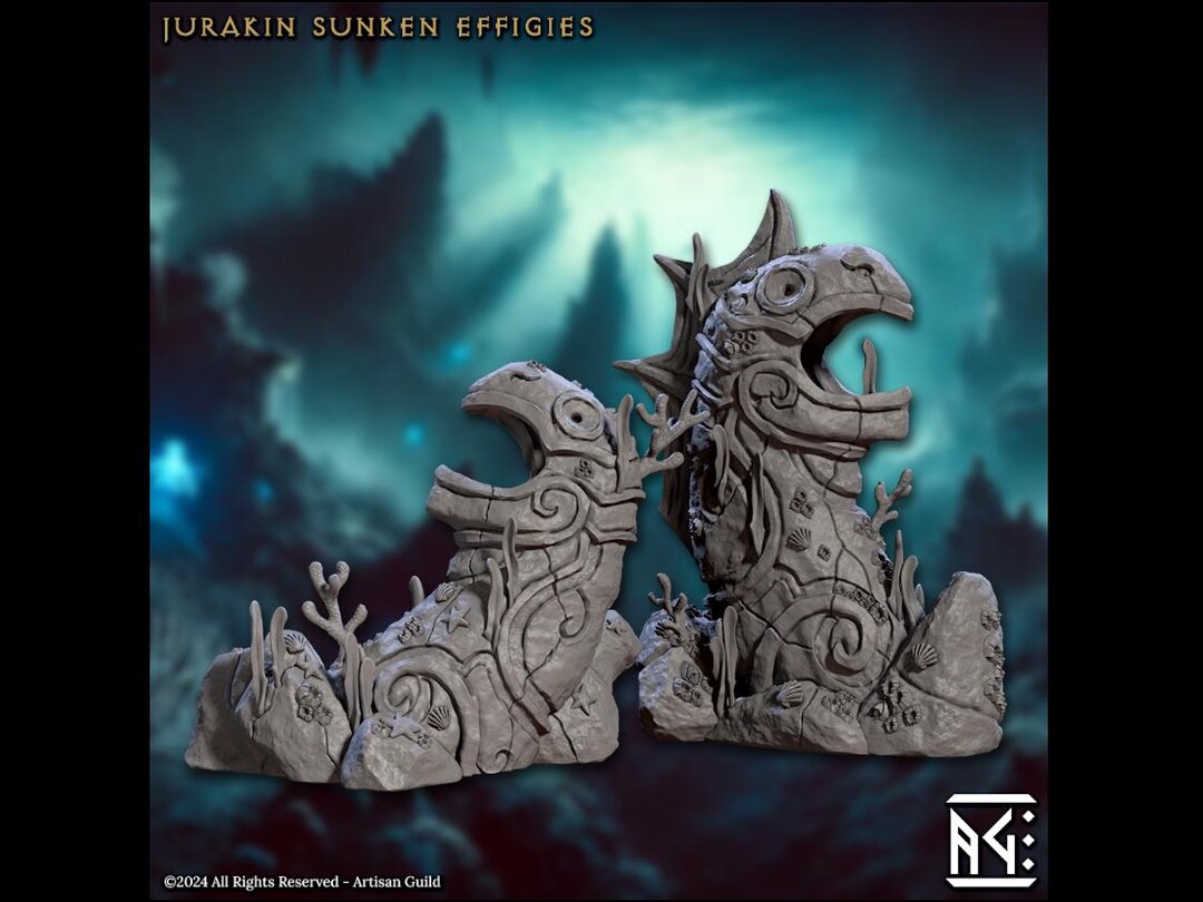 Ocean Ruins Terrain, Yelling Fish Statue, Scatter Terrain, Sized for ...