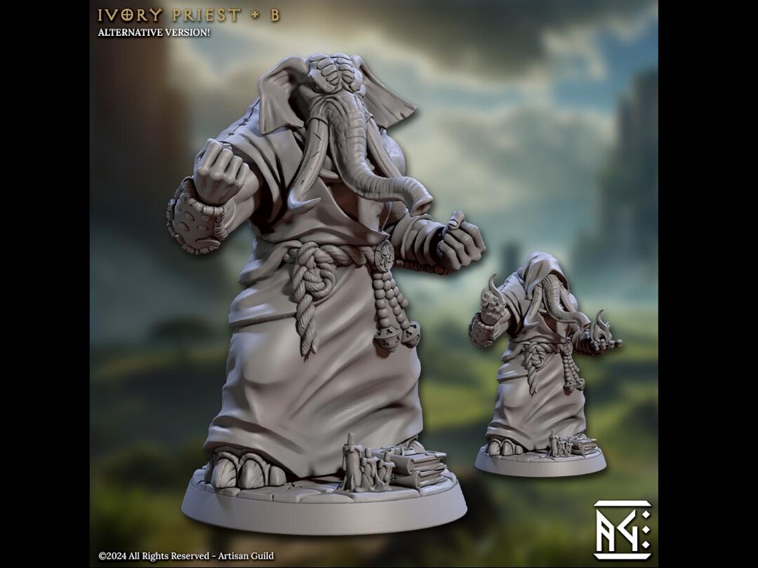 Ivory Priest B- Loxodon Monk or Sorcerer / Warlock, Sized for Dnd 5e - Etsy