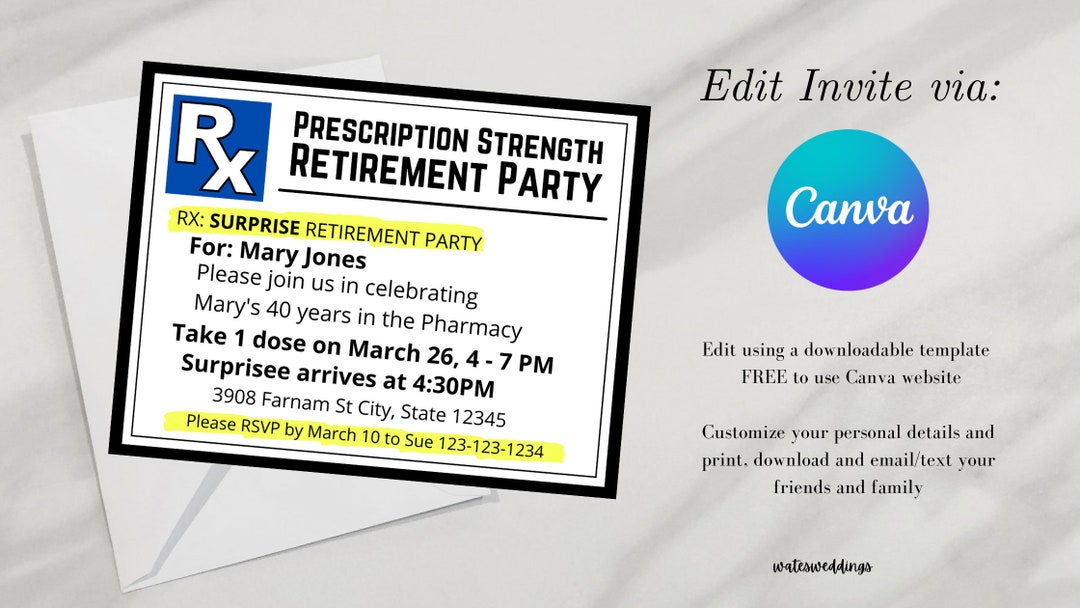 Customizable Pharmacy Retirement Surprise Invitation Pharmacist RX ...