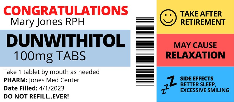 Pharmacy Retirement Congratulations Dunwithitol Pharmacist RX Pharm ...