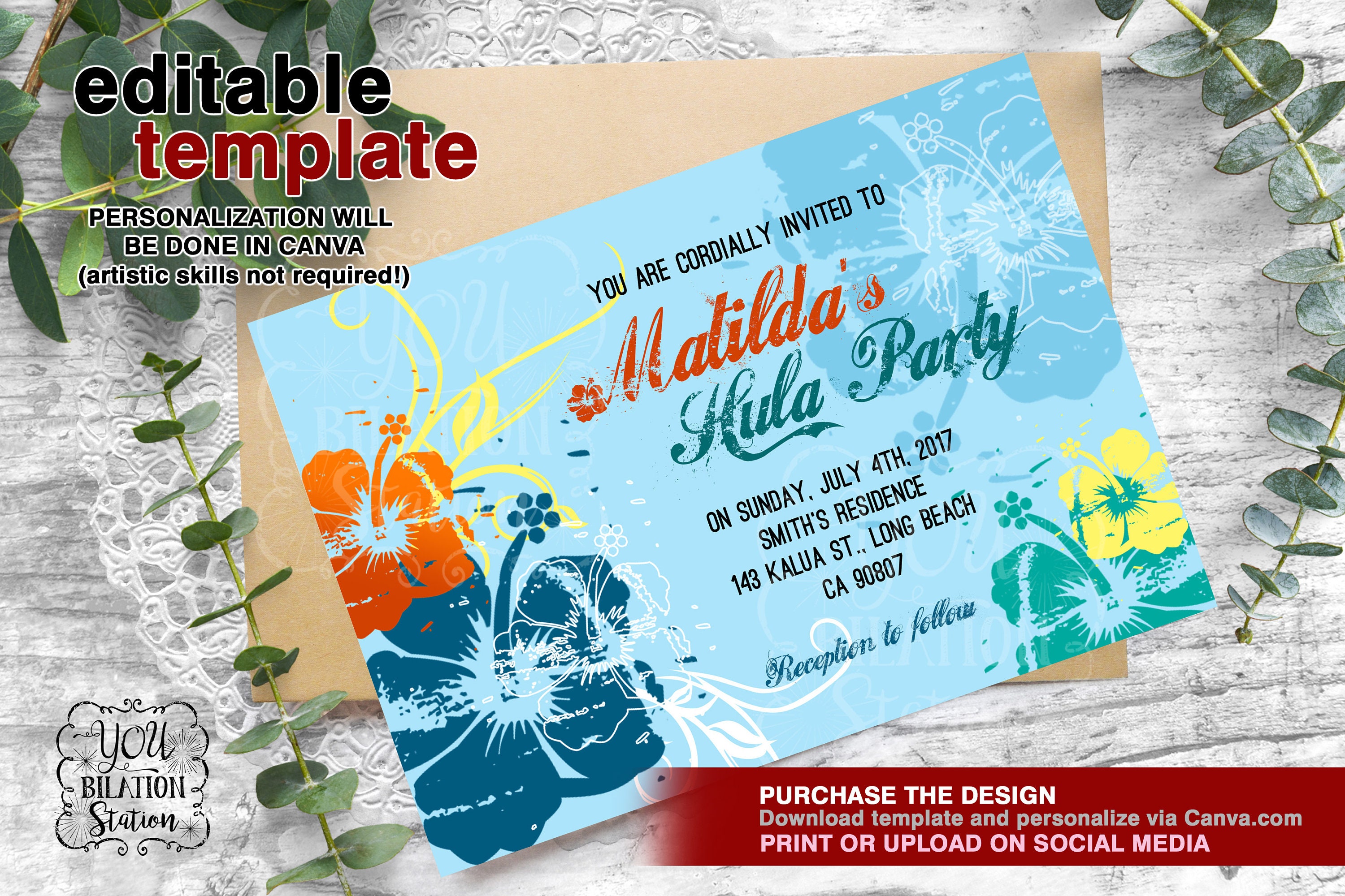 Generic Party Invitation, Birthday Invitation (hawaiian Design ...