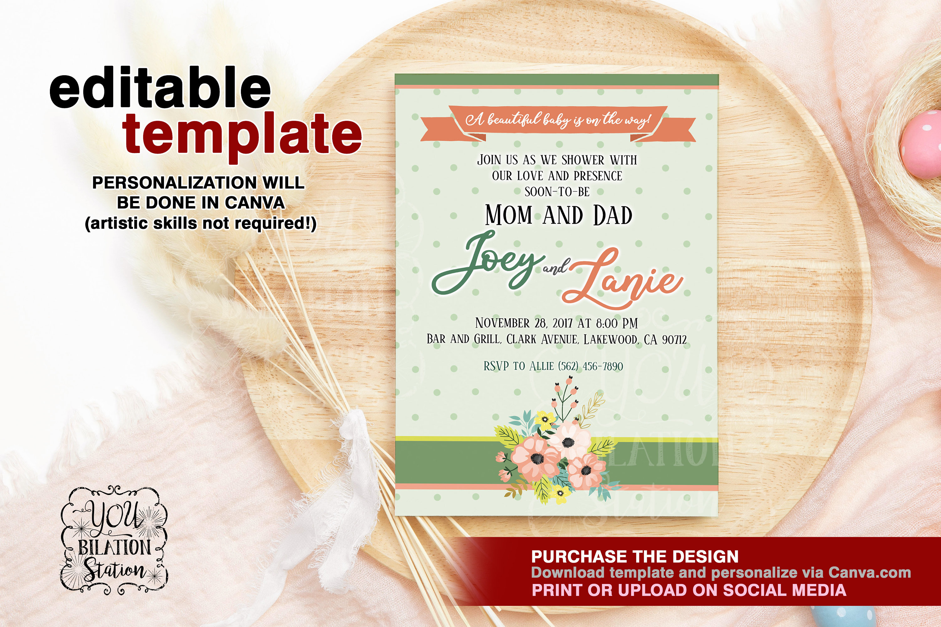 Plantilla descargable imprimible para baby shower invitación - Etsy España