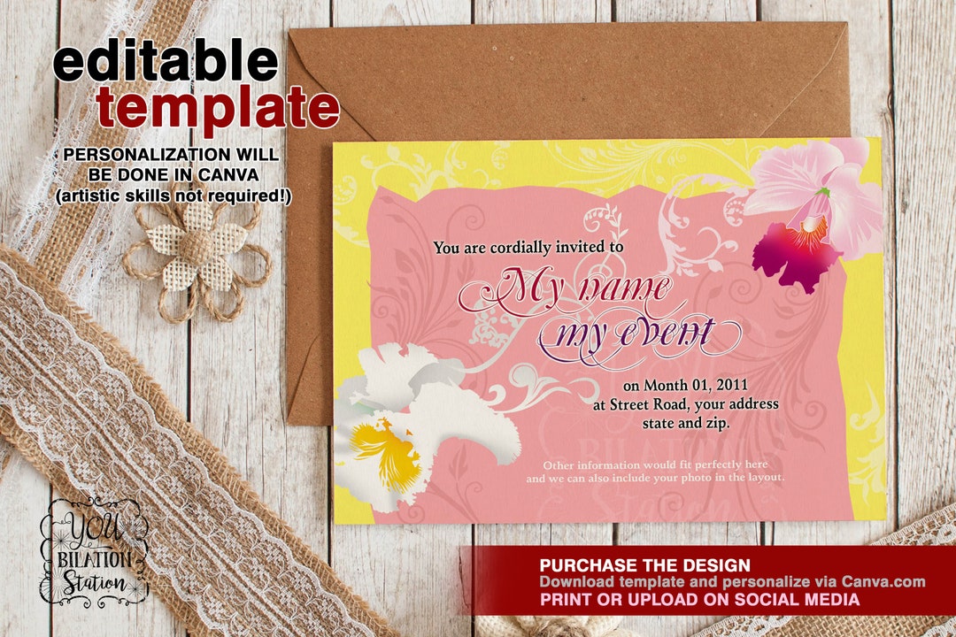 Generic Party Invitation, Birthday Invitation (orchid Floral Design ...