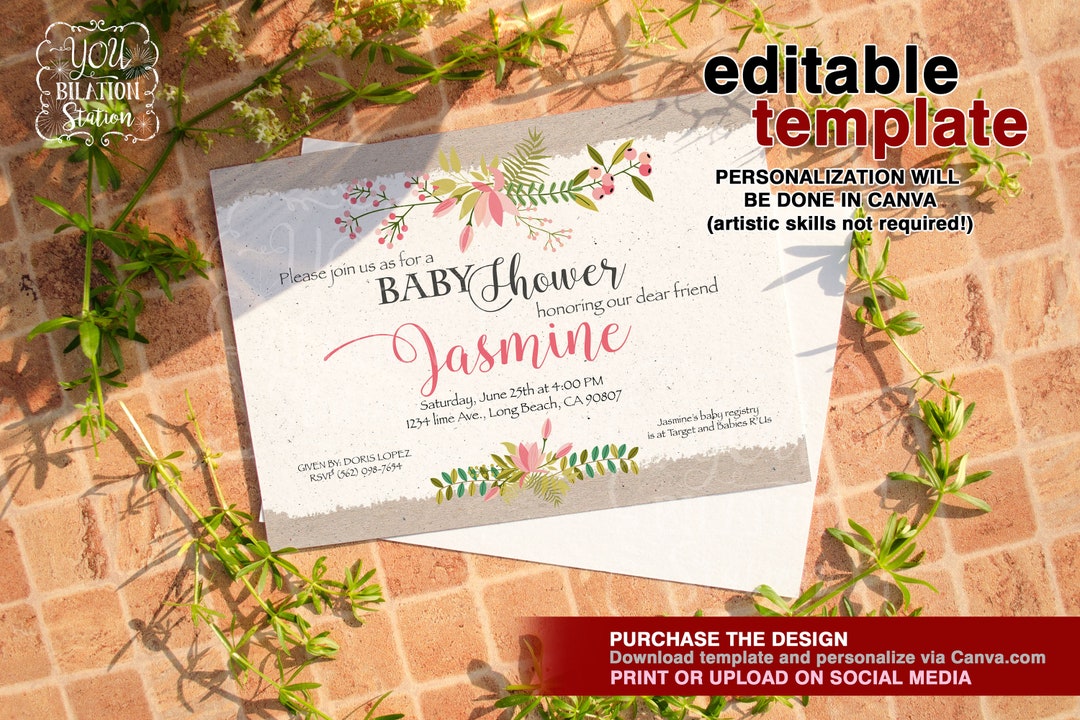 Plantilla descargable imprimible para baby shower, invitación a fiesta ...