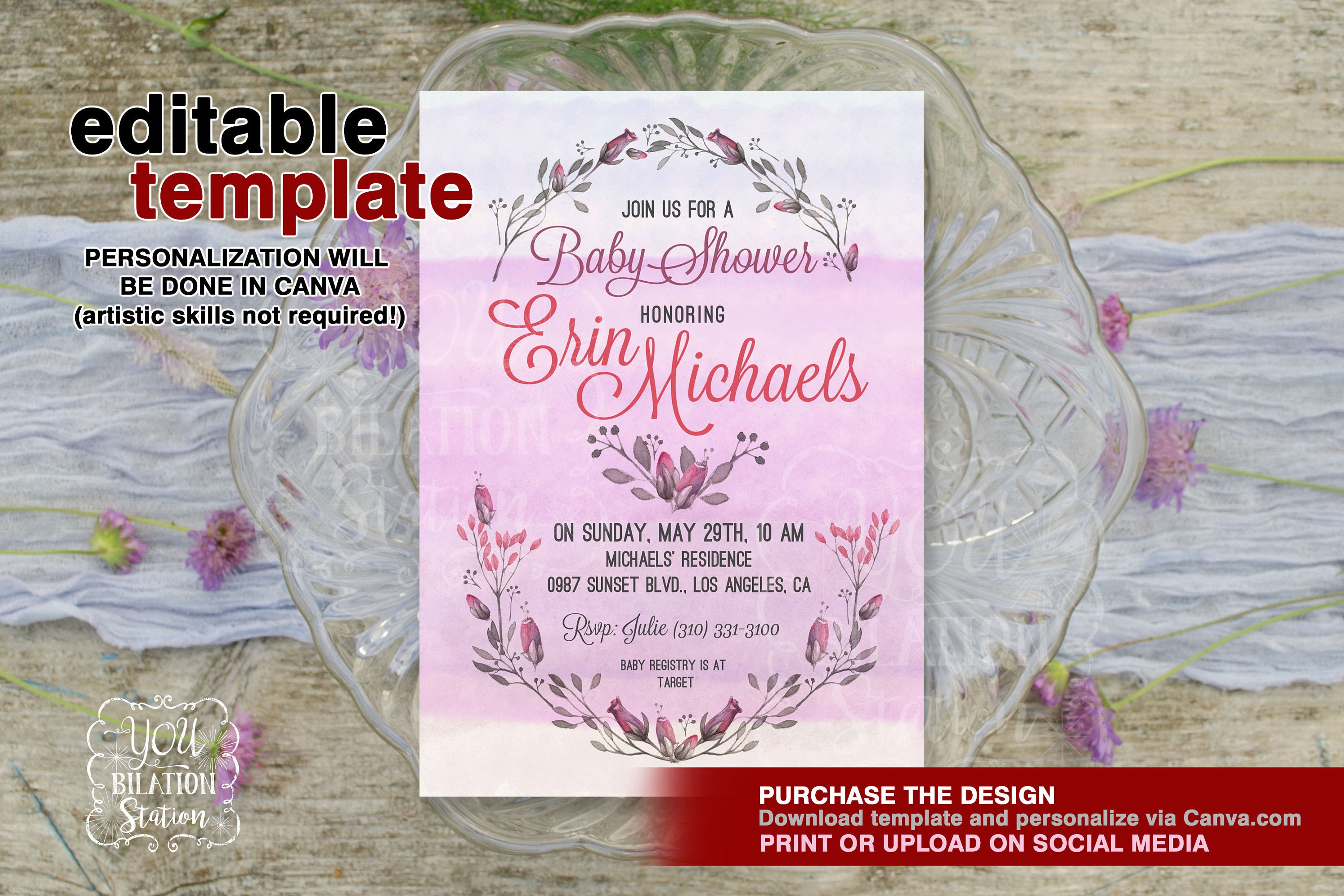 Plantilla descargable imprimible para baby shower, invitación a fiesta ...