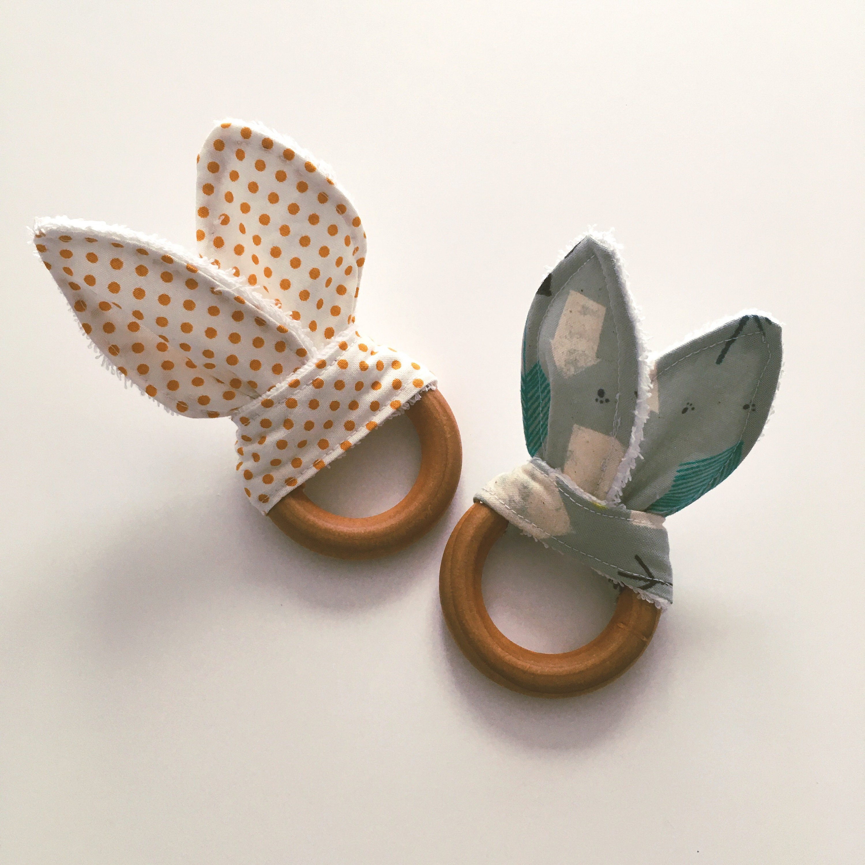 Cotton Terry Cloth Teethers With Organic Natural Wood Rings, Teething ...