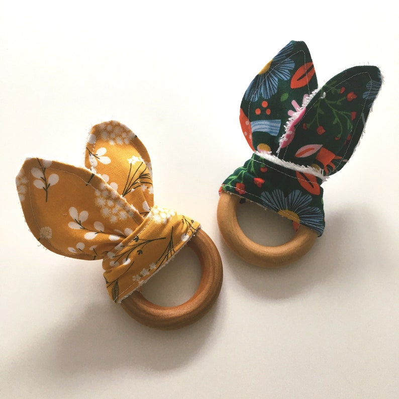 Cotton Terry Cloth Teethers With Organic Natural Wood Rings, Teething ...