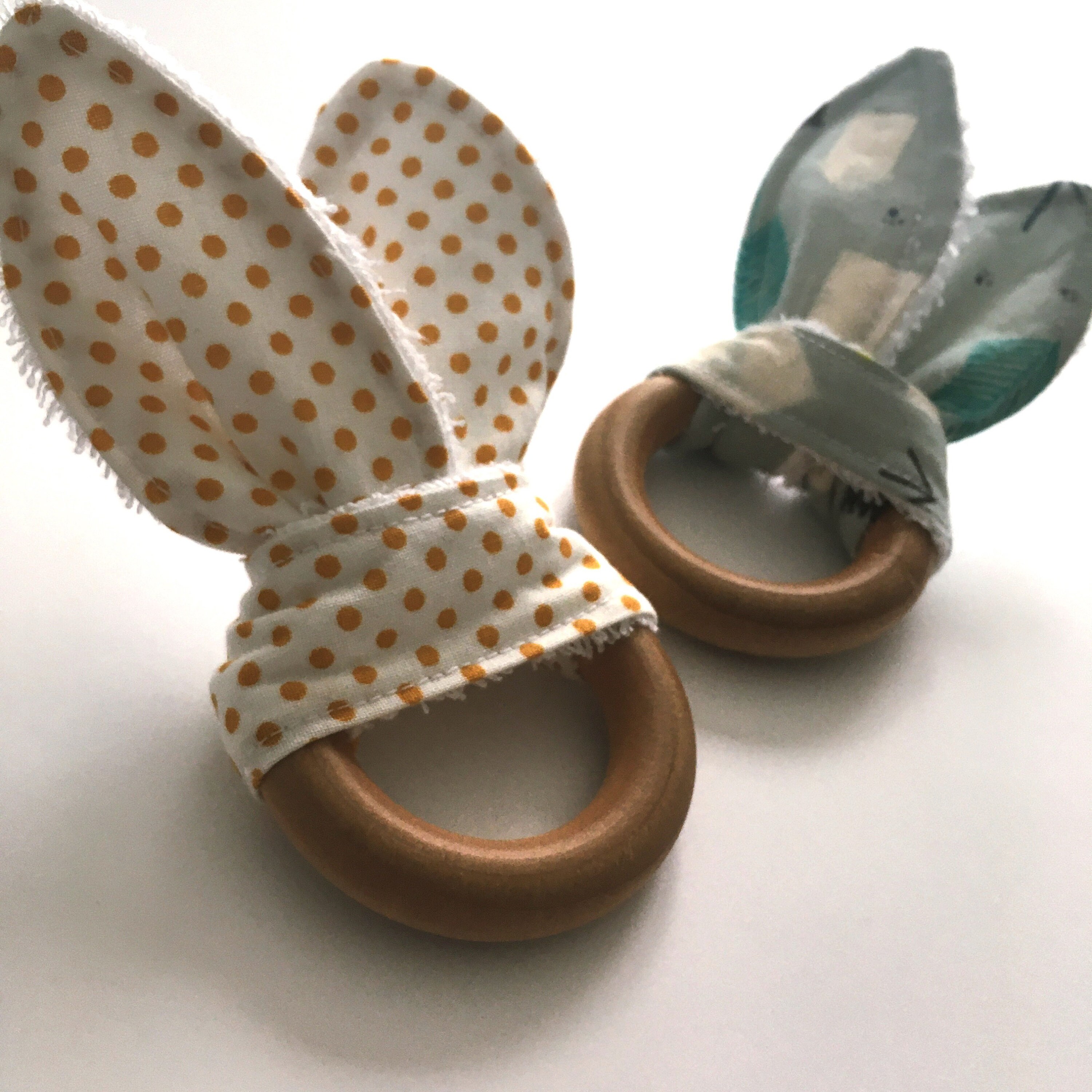 Cotton Terry Cloth Teethers With Organic Natural Wood Rings, Teething ...