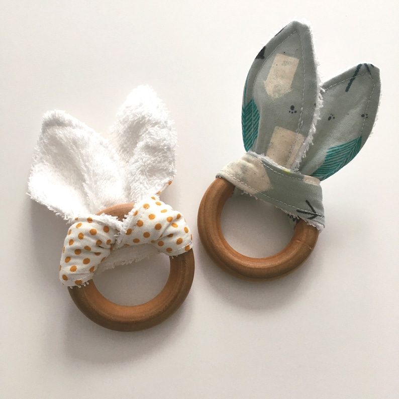 Cotton Terry Cloth Teethers With Organic Natural Wood Rings, Teething ...