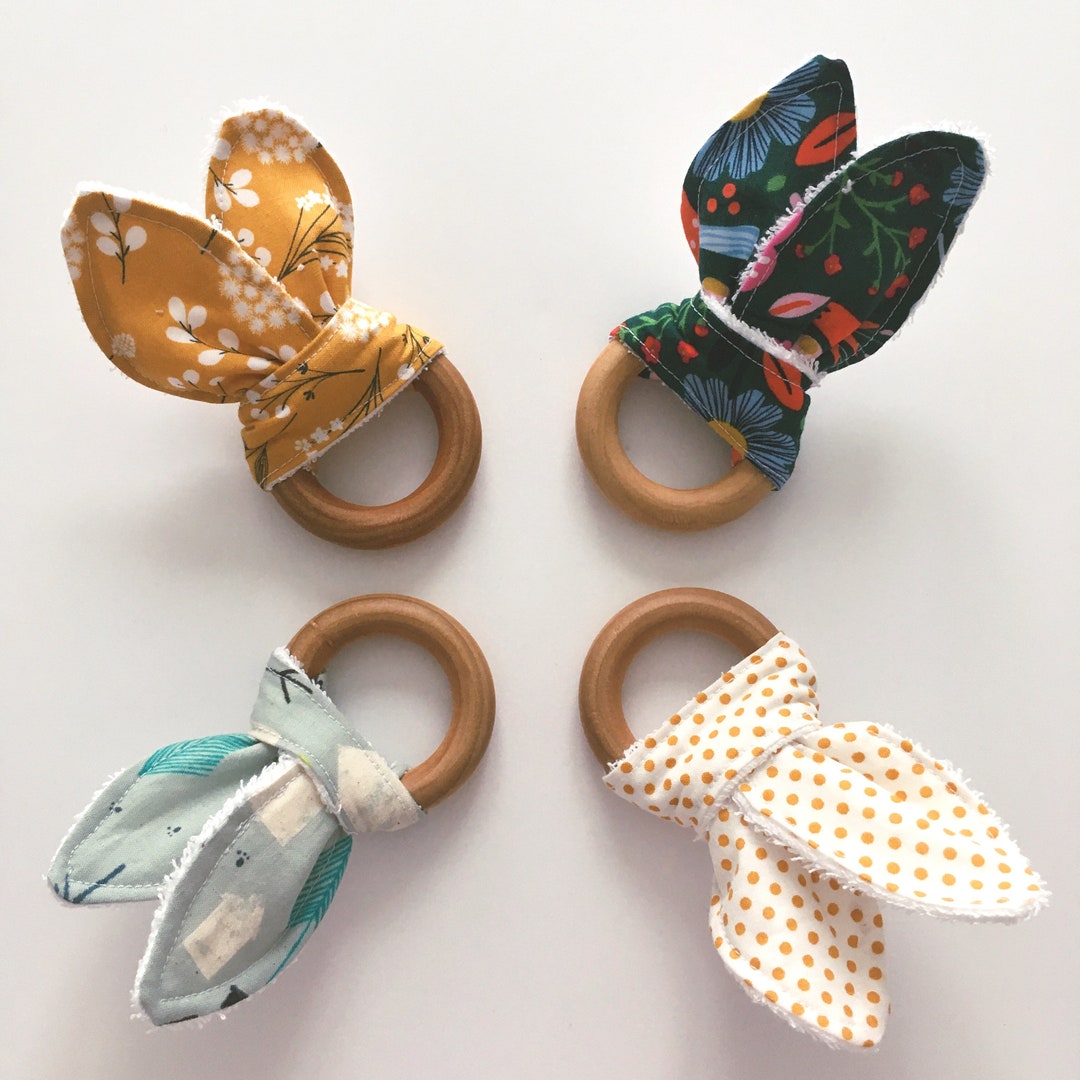 Cotton - Terry Cloth Teethers With Organic Natural Wood Rings, Teething ...
