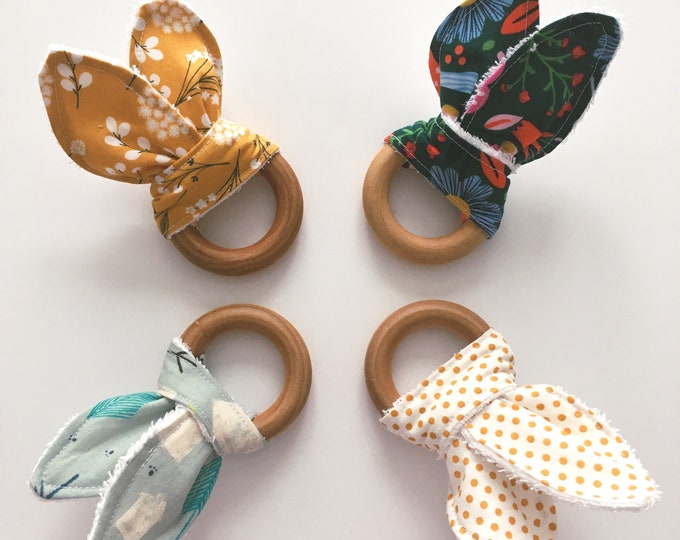 Cotton - Terry Cloth Teethers With Organic Natural Wood Rings, Teething ...