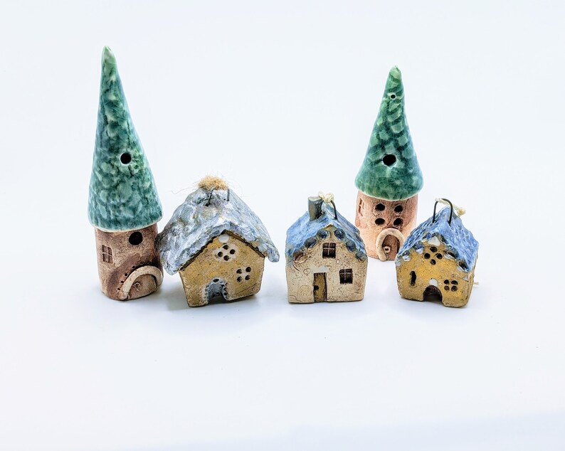 Handmade Pottery Houses, Miniature House 4-set, Small Clay Houses ...