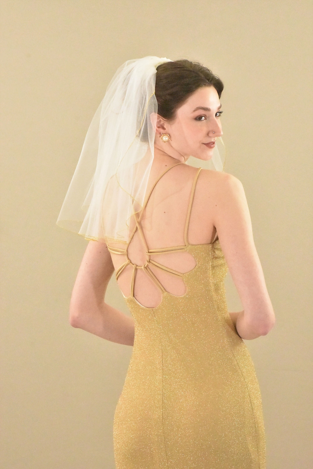 Gold Veil | Vintage-inspired Gold Pencil Veil | Full Volume Shoulder ...