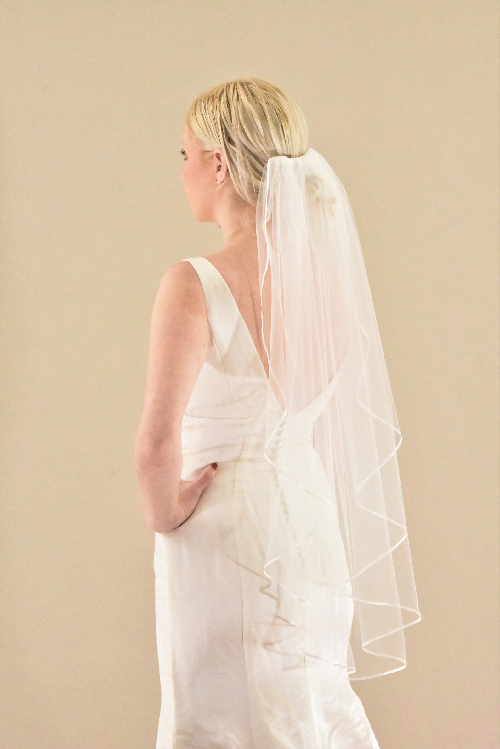 Classic Cut Hip Length Veil With Thin Flat Satin Ribbon Edge | Etsy