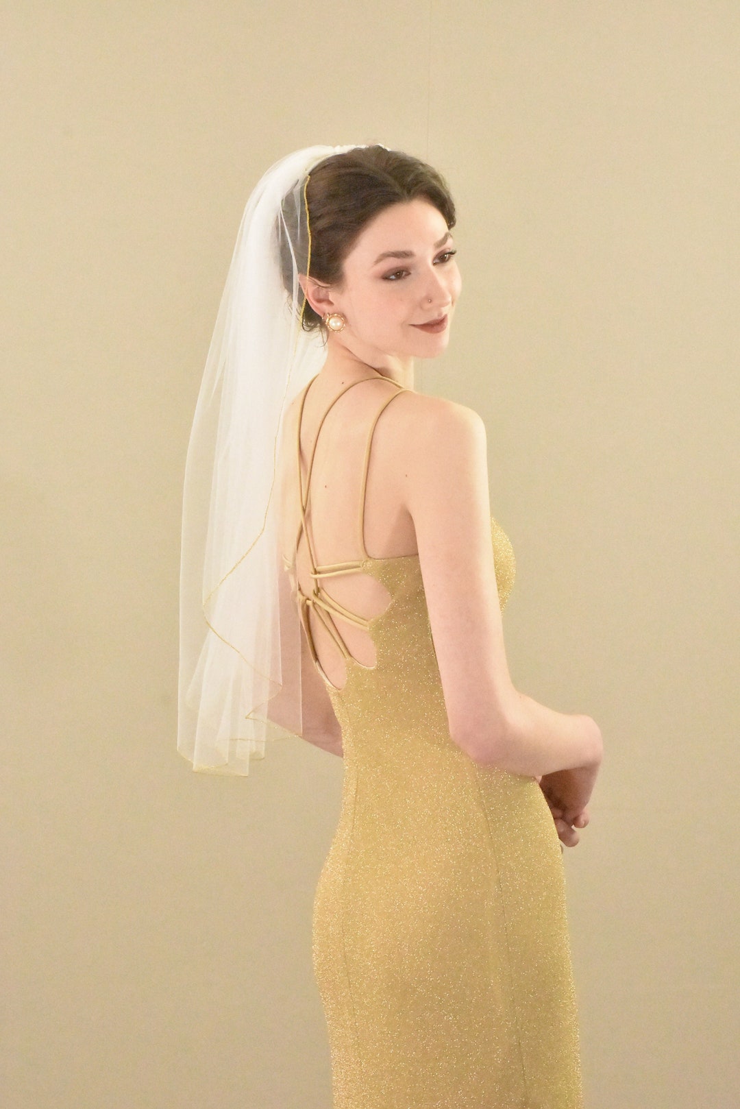 Gold Pencil Trim Elbow Wedding Veil - Vintage Inspired - Etsy