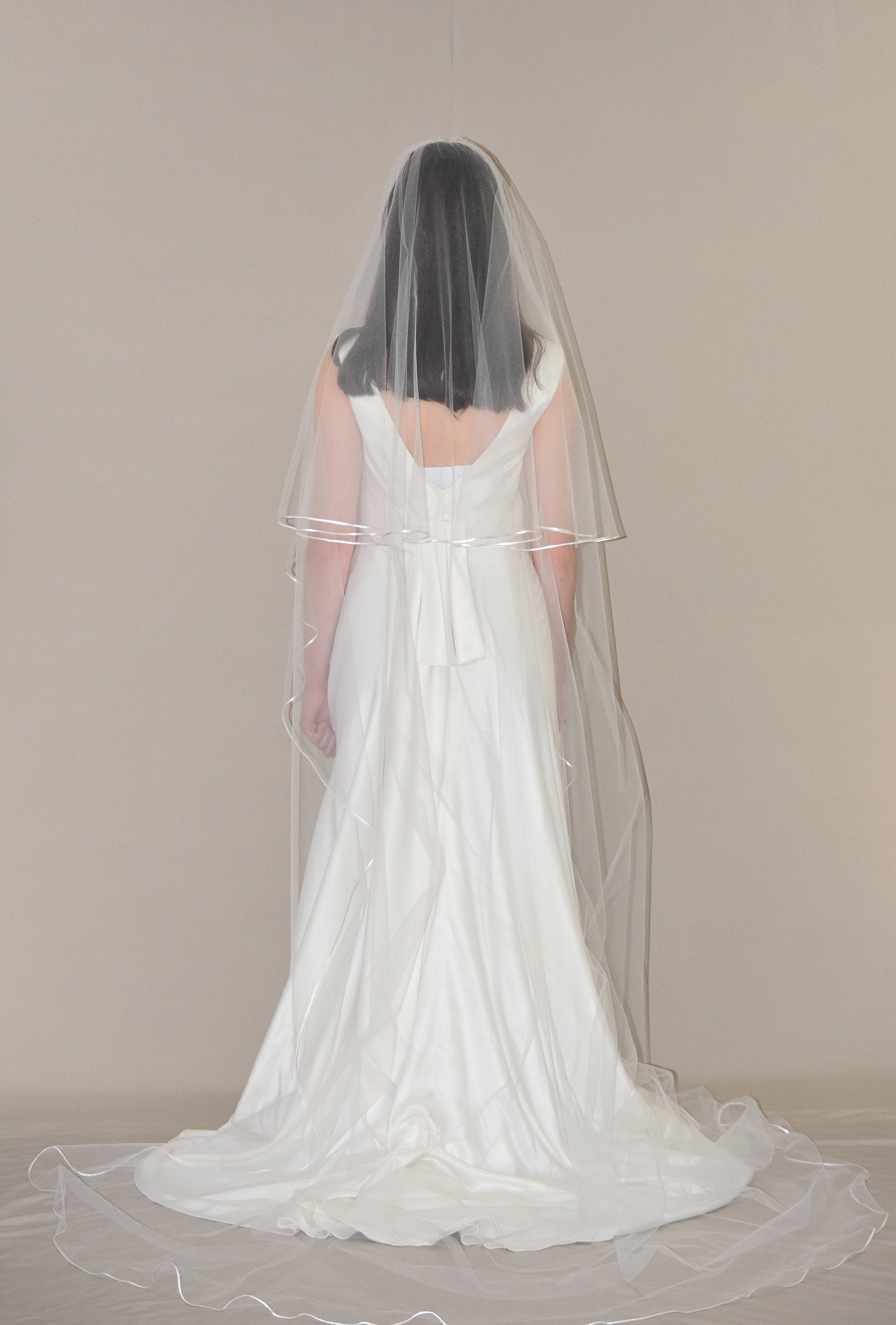 Two Tier Satin Cord Trim Cathedral Veil Satin Rattail | Etsy