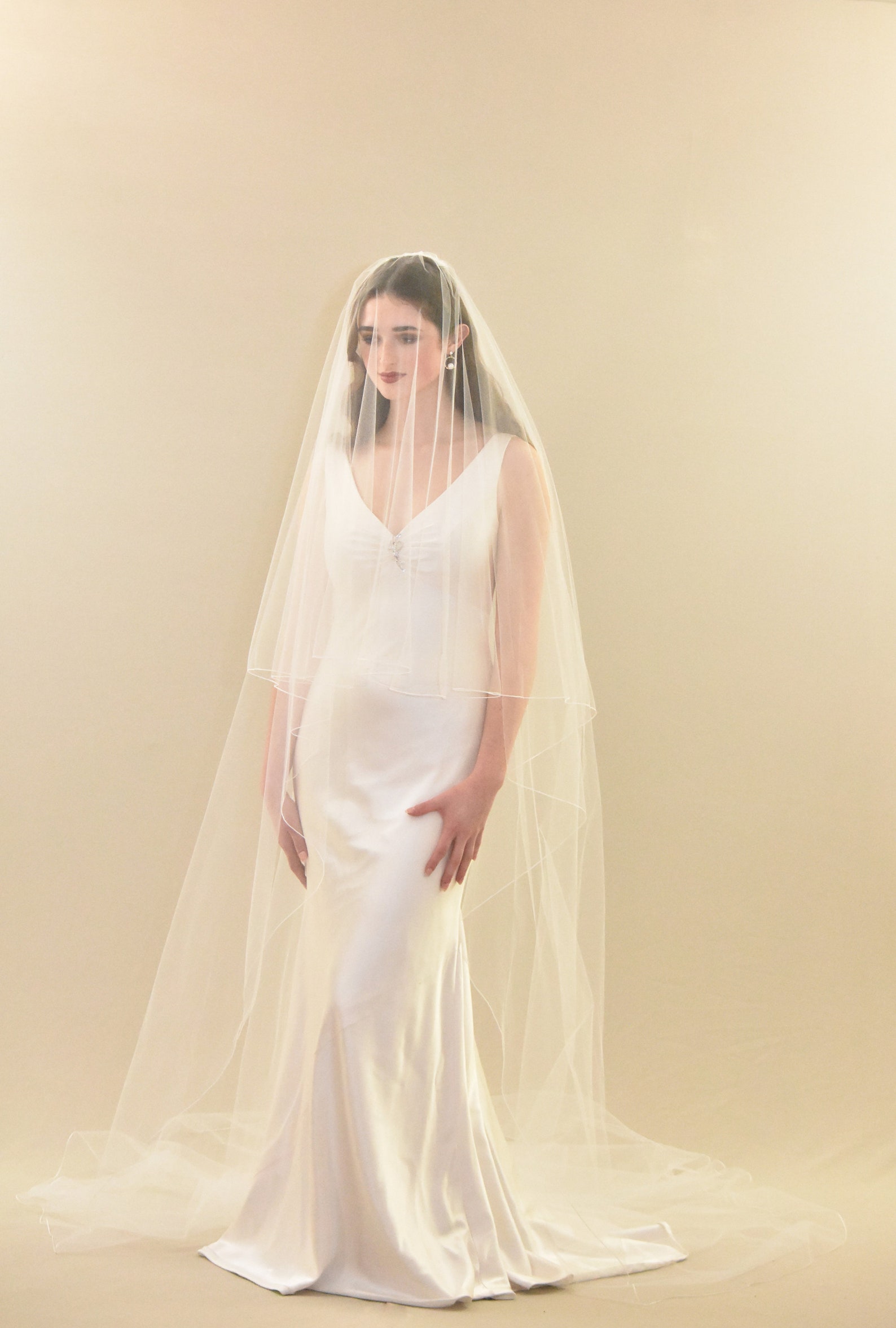 Two Tier Cathedral Veil With Pencil Edge and Blusher (30/108") - Etsy
