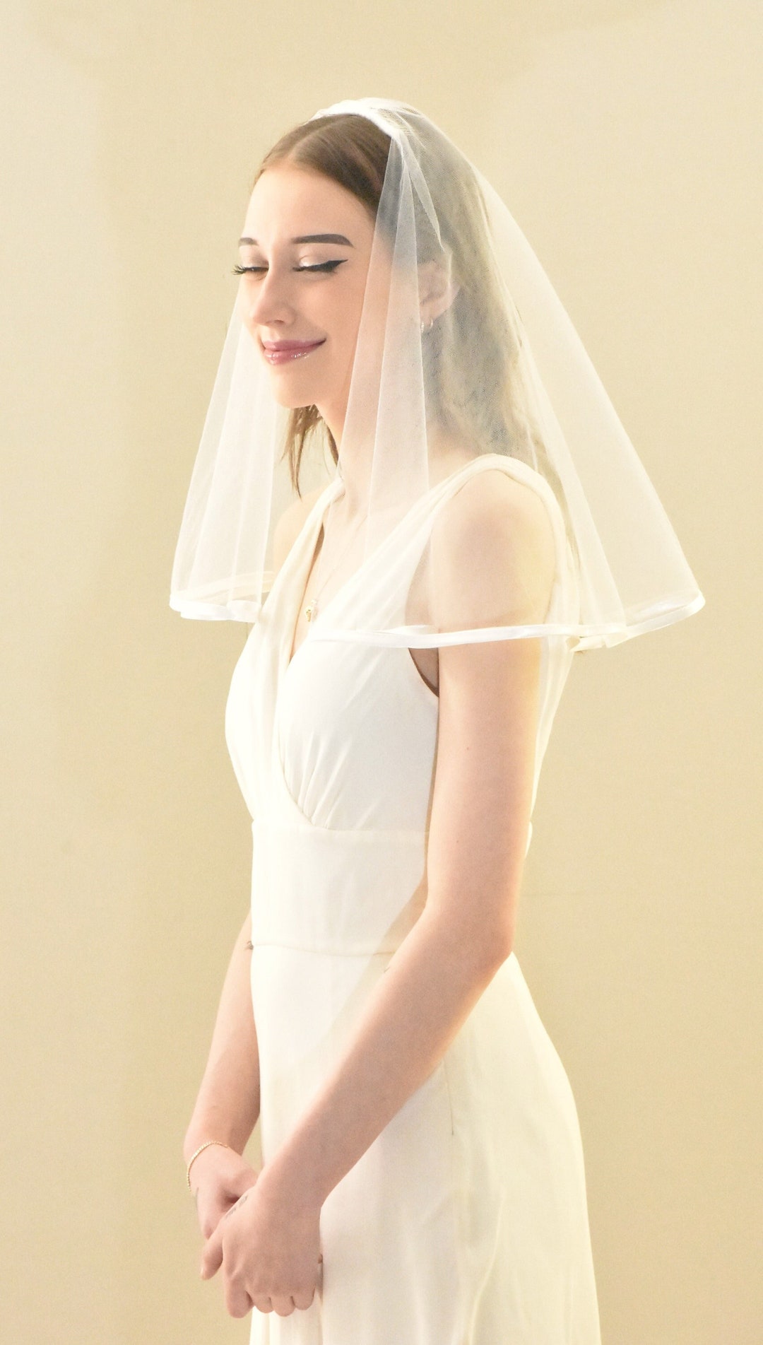 Two Tier Shoulder Veil: Satin Trim, Circle Cut, Blusher - Etsy