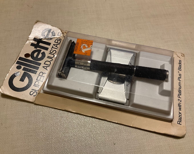 1987 Gillette Super Adjustable "black Beauty" Long Handle Safety Razor ...
