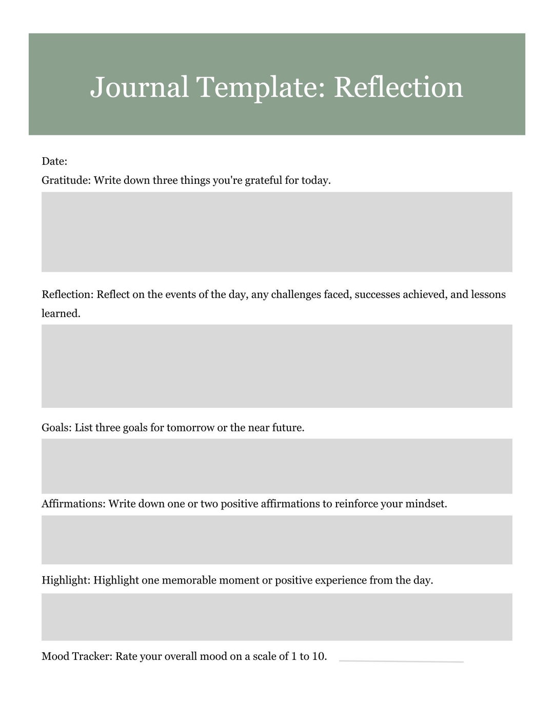 Daily Reflection Journal Template Prompt - Etsy