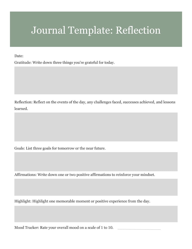 Daily Reflection Journal Template Prompt - Etsy