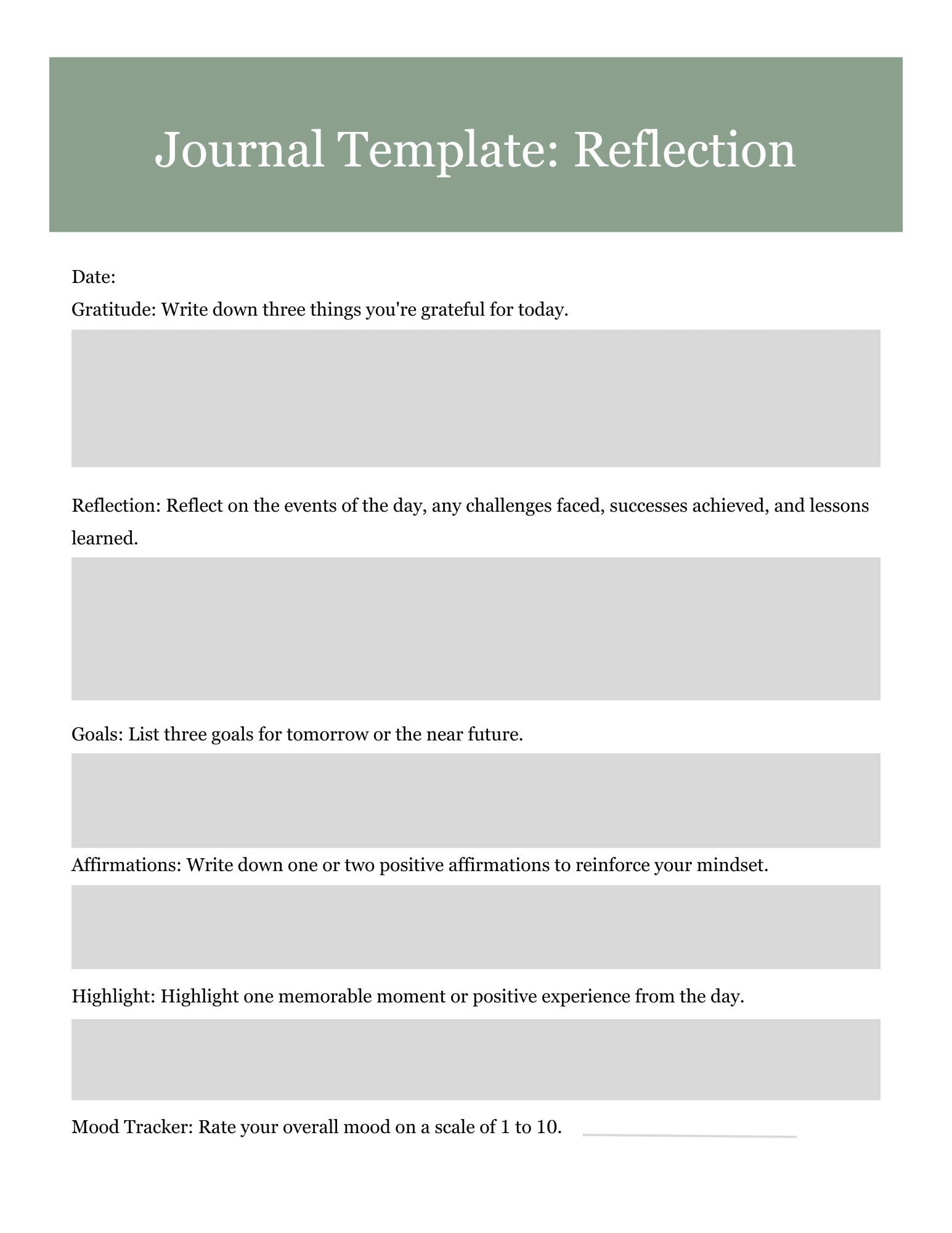 Daily Reflection Journal Template Prompt - Etsy
