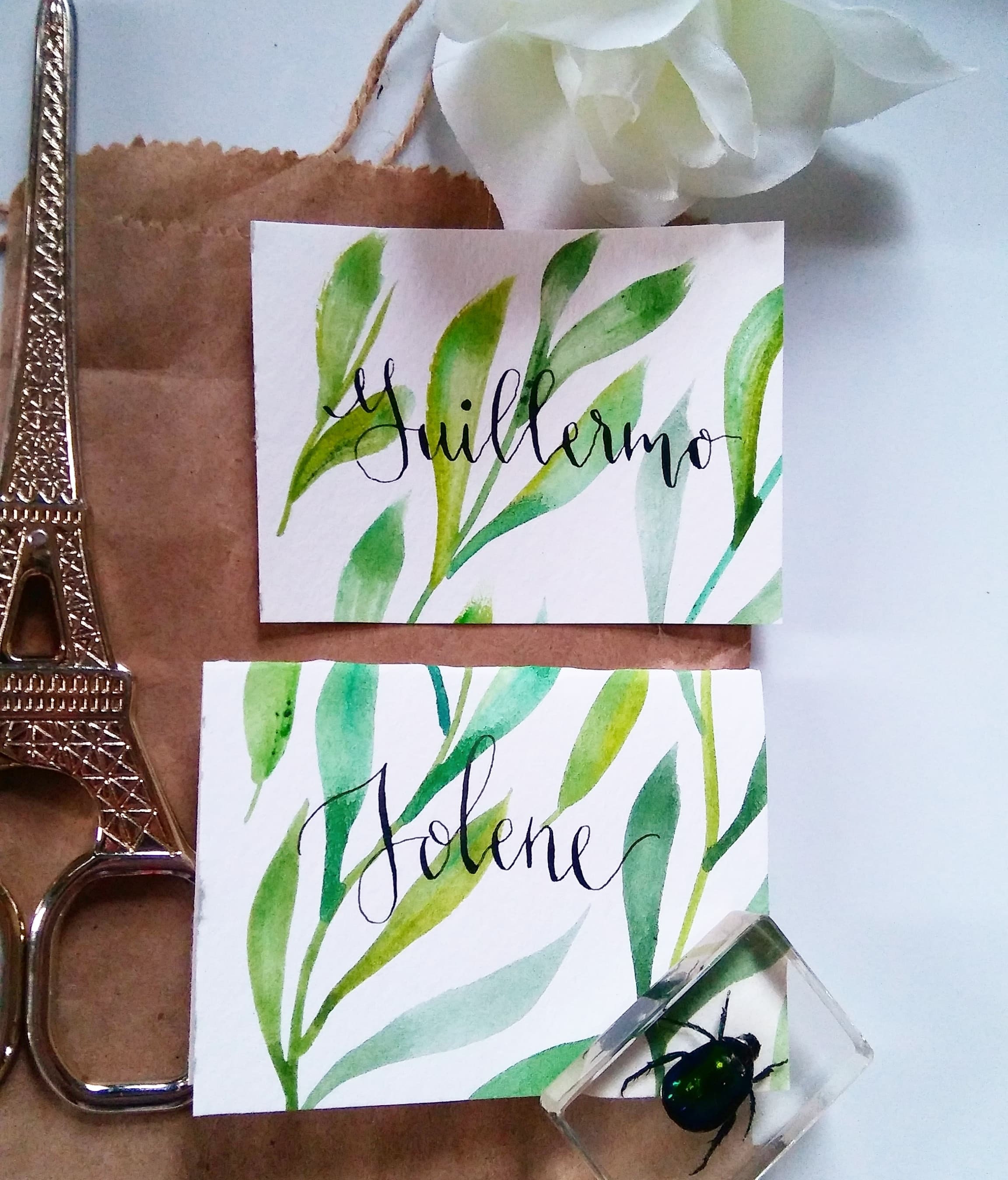 Botanical Leaf Design Name Place Cards set of 6 - Etsy