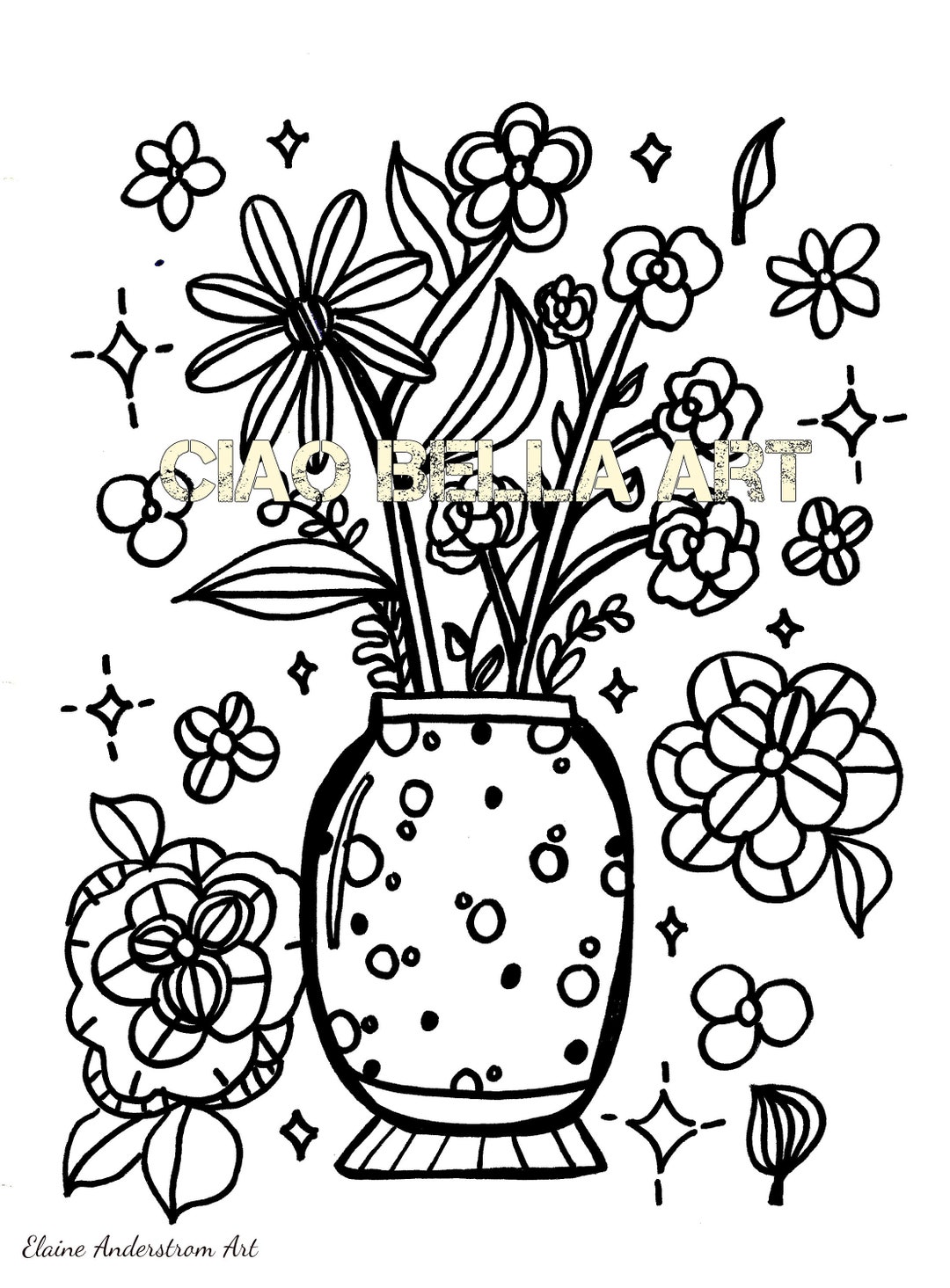 Flower Vase Coloring Page Design - Instant Download - Etsy
