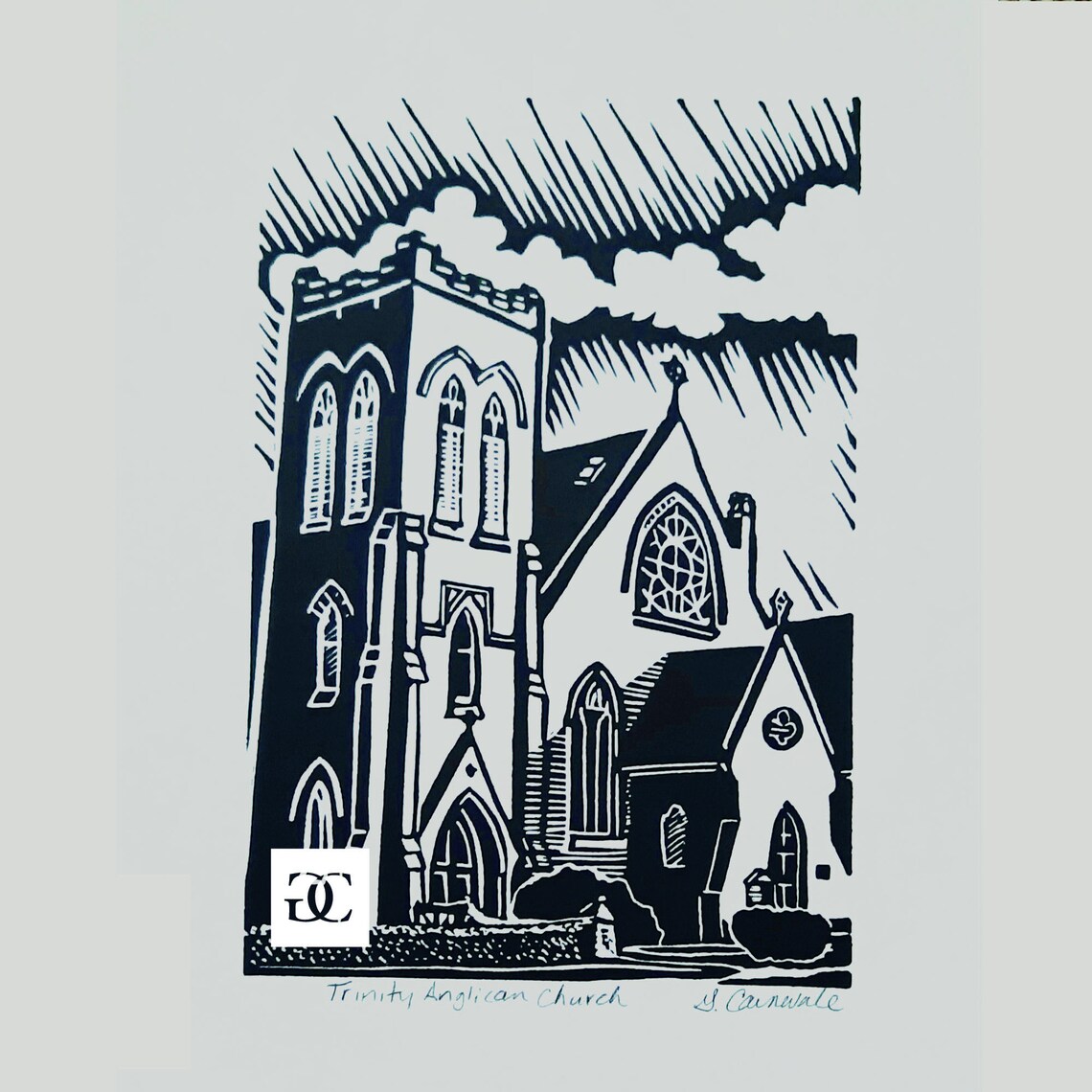 Trinity Anglican Church, Original Black & White Linocut Relief Print ...