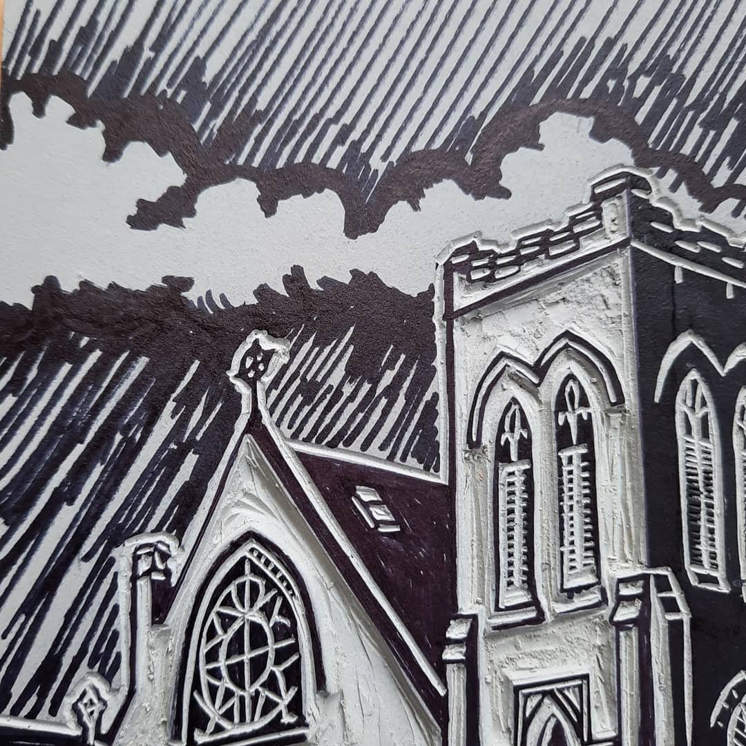 Trinity Anglican Church, Original Black & White Linocut Relief Print ...
