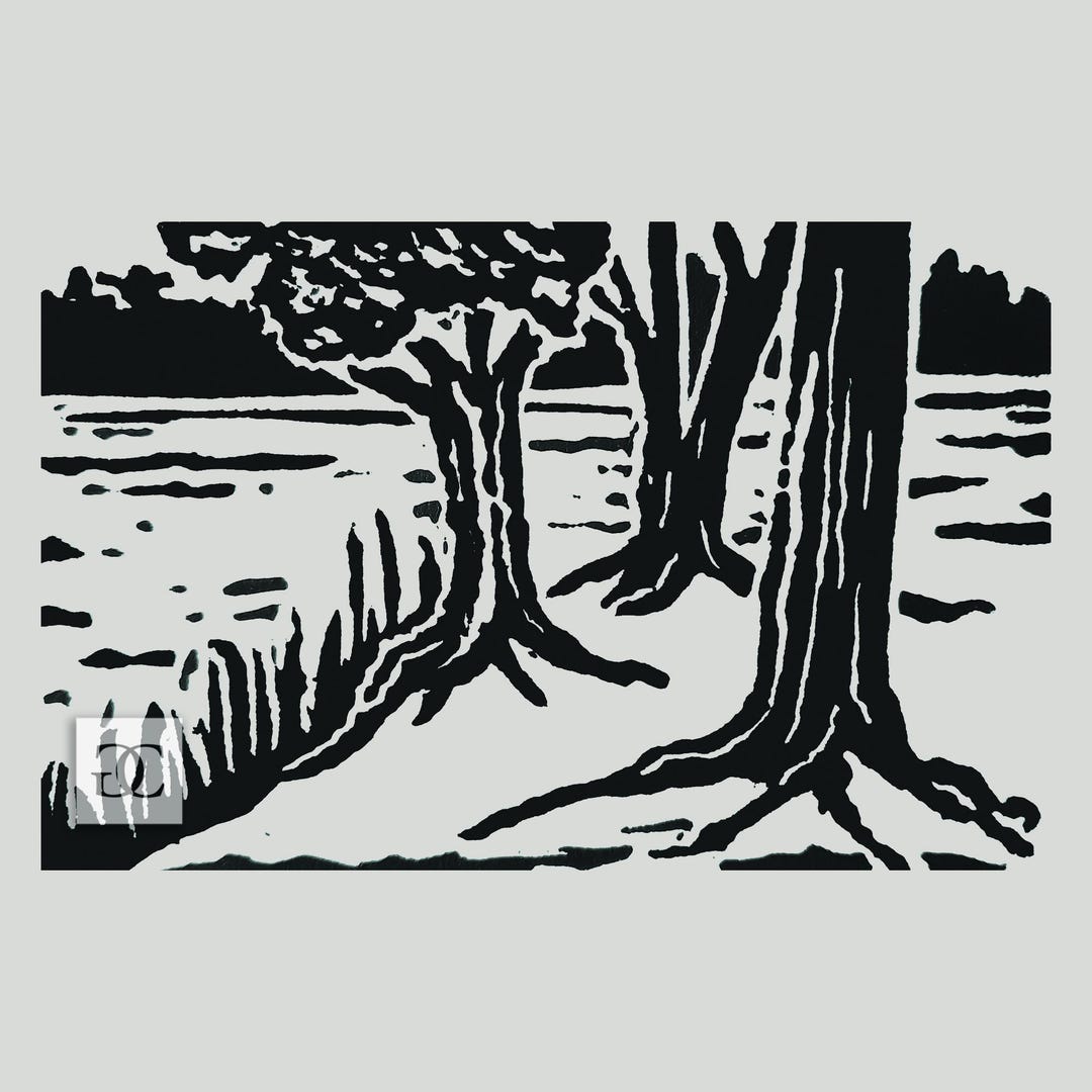 By the Lake, Original Mini Black & White Linocut Relief Print, Hand ...