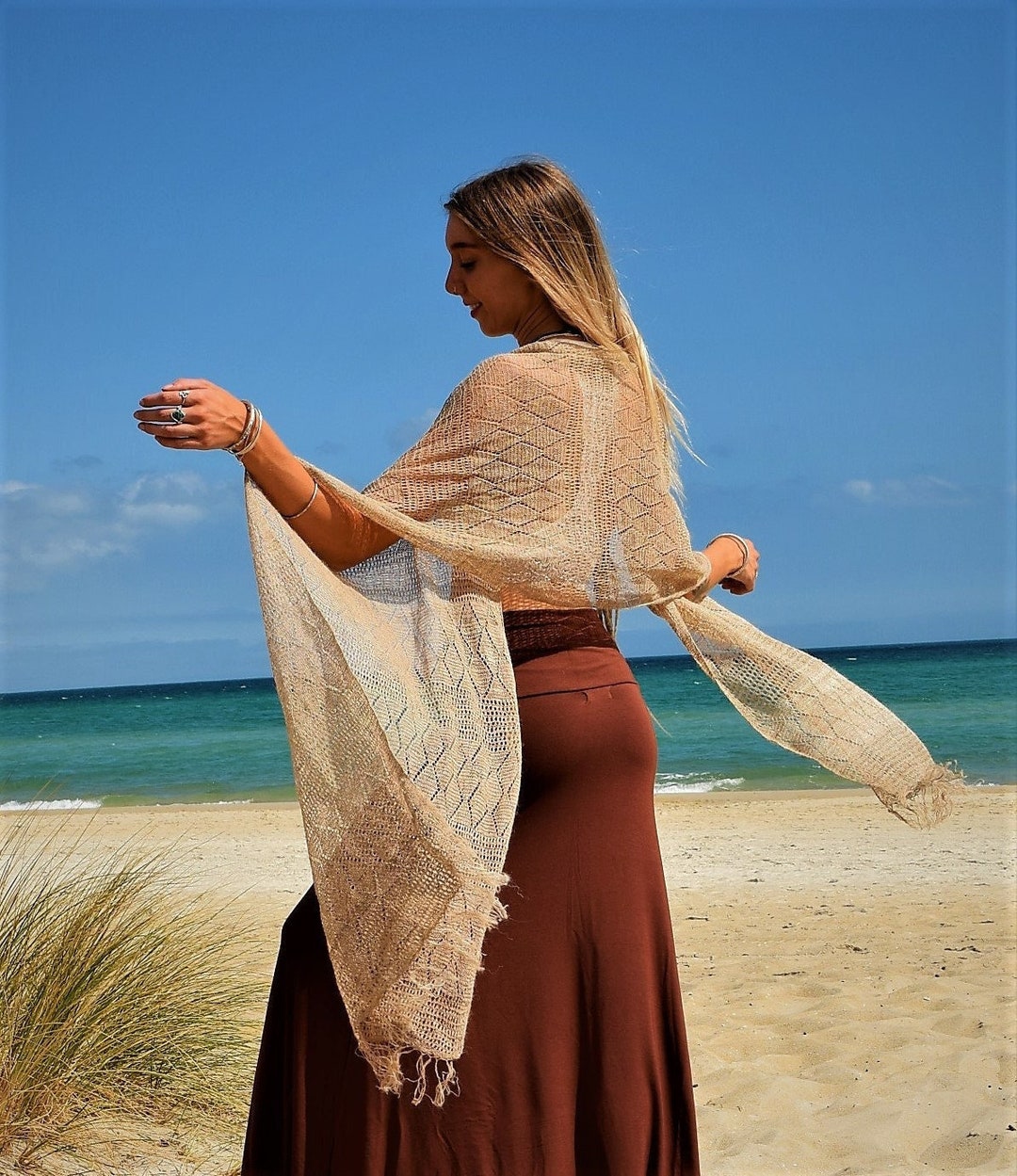 Organic Nettle Shawl, Scarf, Organic Xlarge 60cm X 210cm, Natural Fibre ...