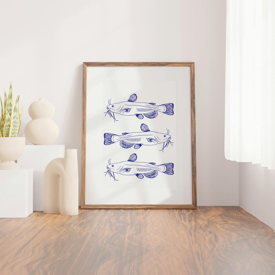 Louisiana Catfish Art Print - Hand-drawn Fishing Decor, Southern River ...