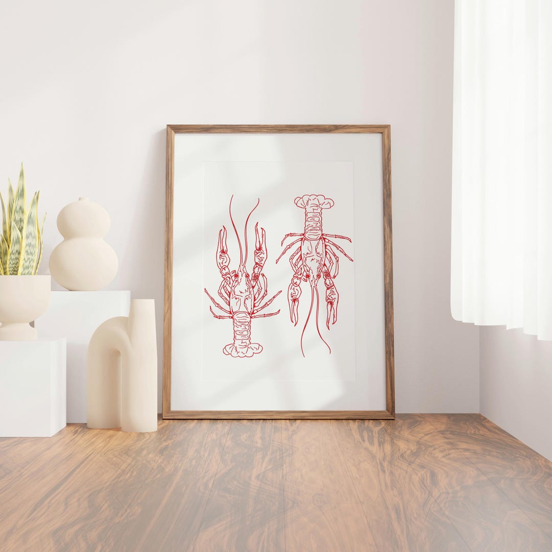 Matte Vertical Poster, Louisiana Crawfish Print - Hand-drawn Red ...