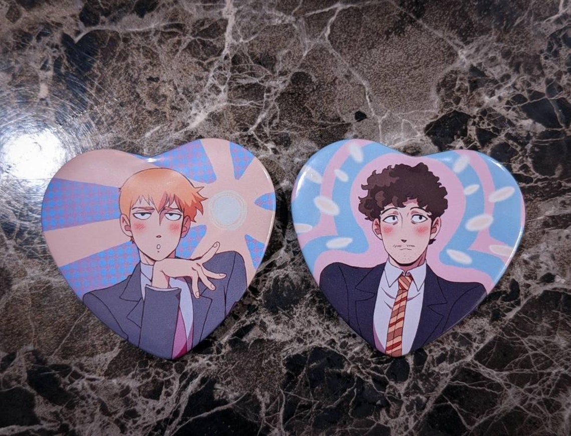 Reigen & Serizawa Heart Pin Badge Set - Etsy