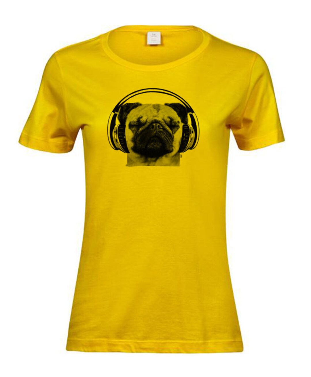Pug Women's T-shirt Pug and Headphones, Music Pug, Dog T Shirt Motif ...