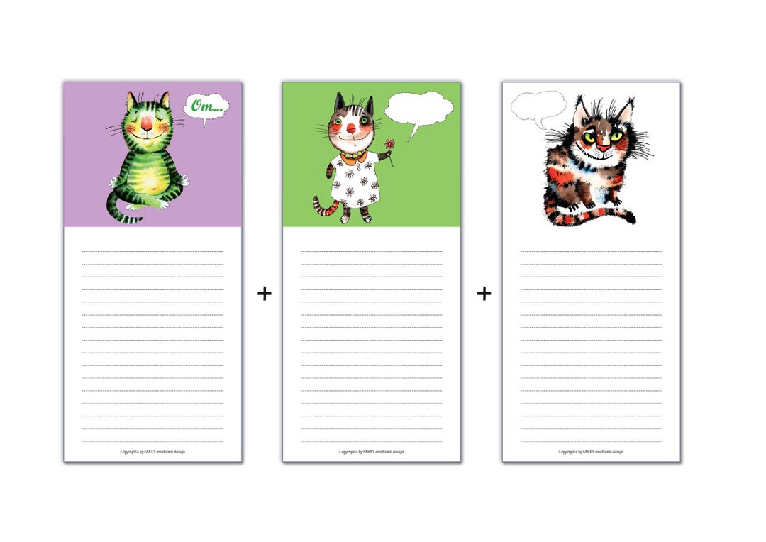 SET 3 Pieces Notepads With Magnet Cat Drawn Motifs Funny - Etsy Sweden