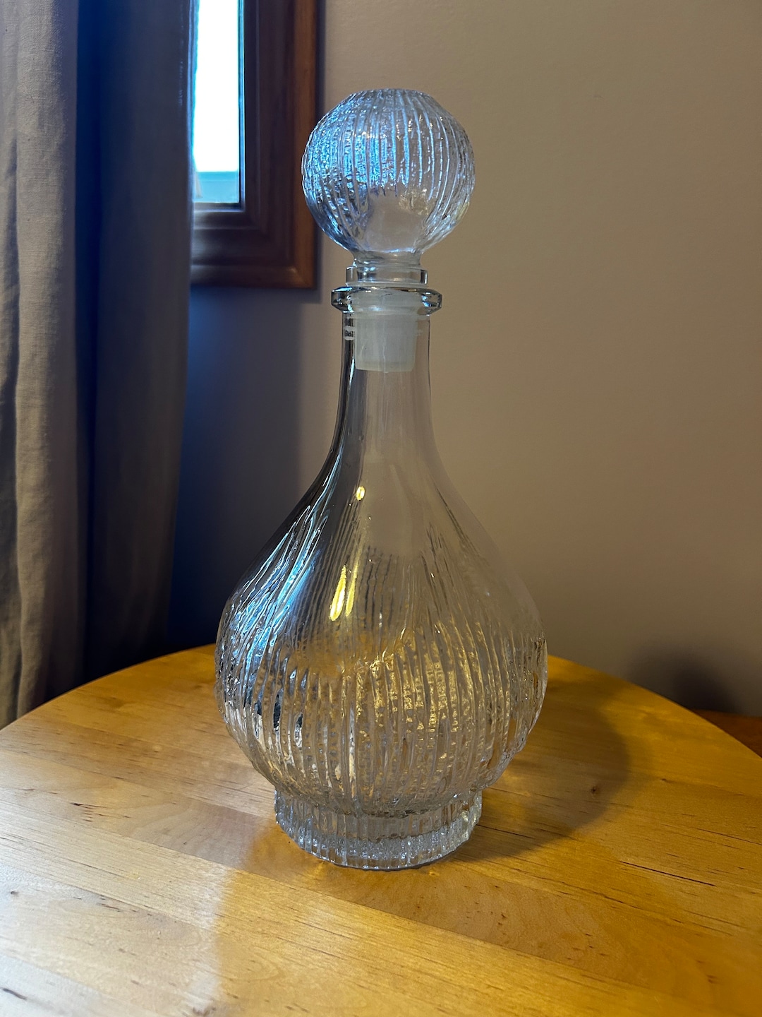Austrian Tree Bark Clear Glass Decanter - Textured Waffle Cut Design ...